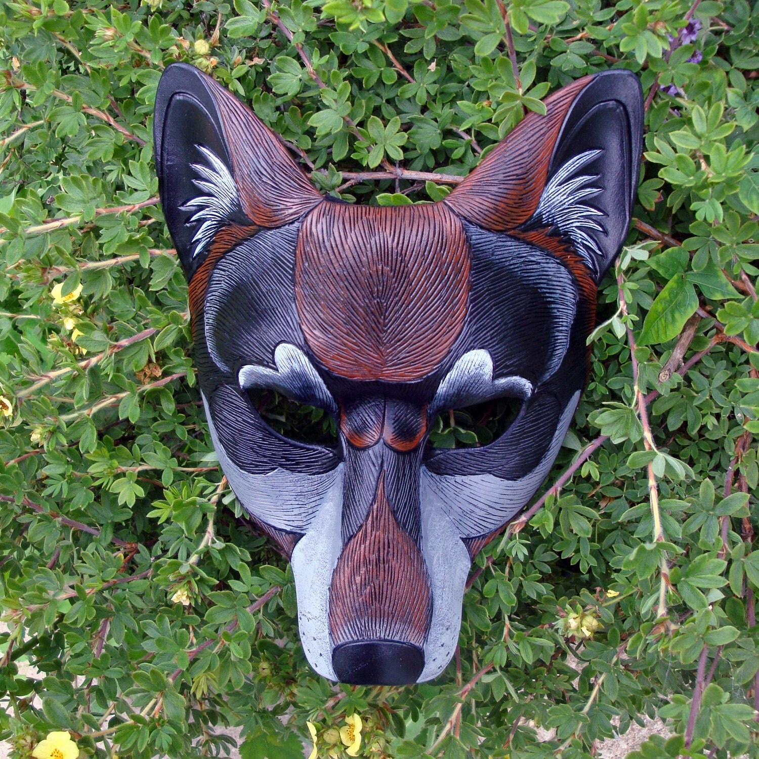 Dark Timber Wolf Mask ...original hand made leather wolf mask