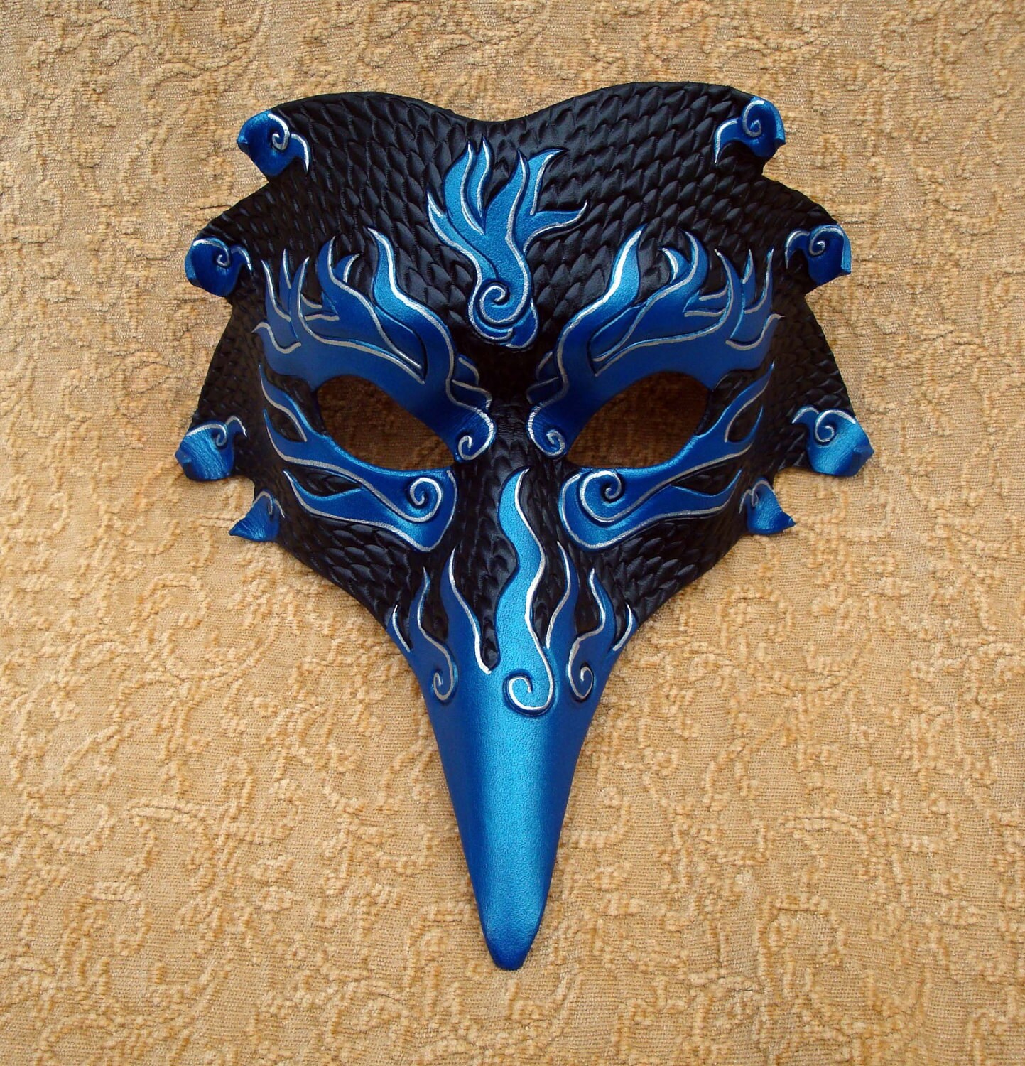 Blue Firebird Mask ...handmade leather raven mask