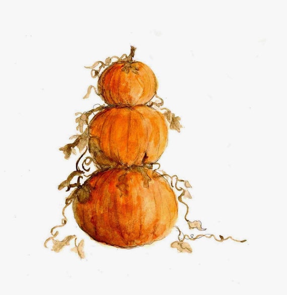 Stacked Pumpkins Watercolor Art Print by whimsytwo on Etsy