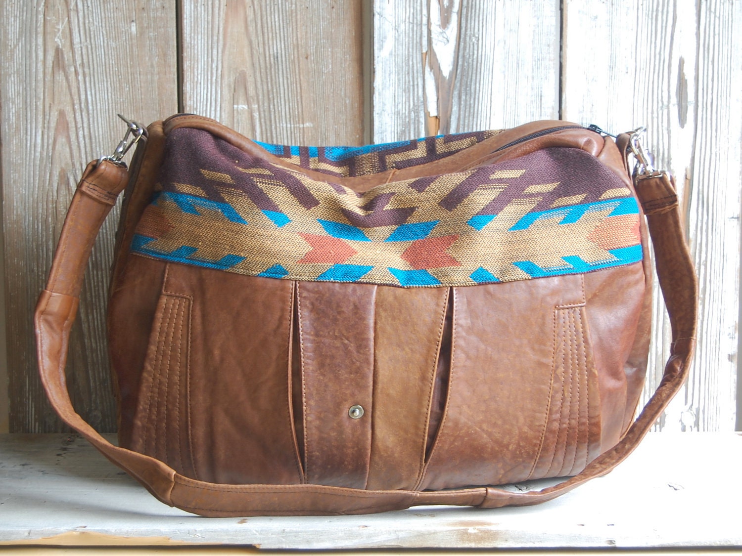 Large Aztec Navajo Brown Boho Leather bag
