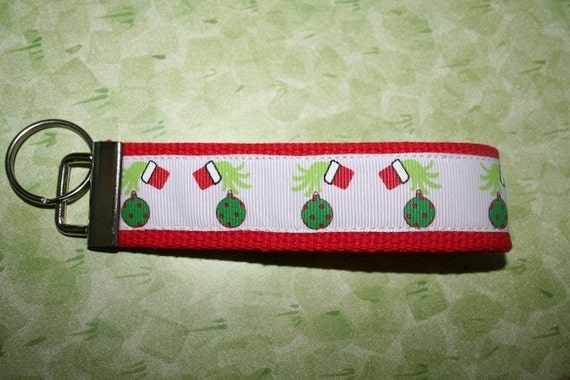 Items similar to Grinch Hand with Christmas Ball Wristlet Key Fob ...