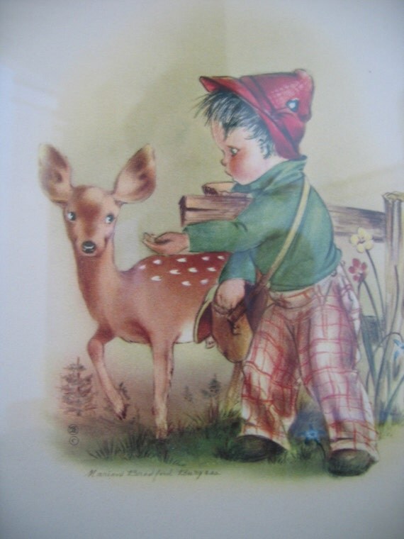 Vintage Marion Bradford Burgess Framed Print Boy Feeding Deer
