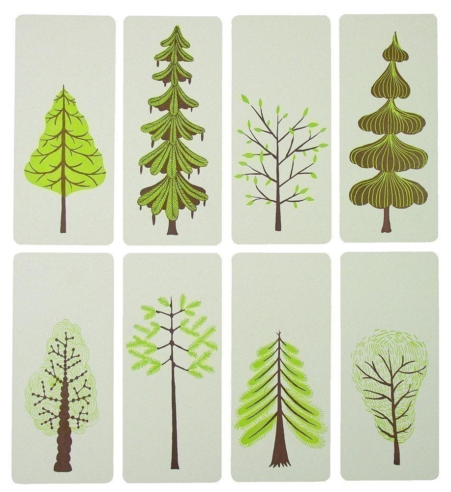 GREEN TREE CARDS Letterpress Prints with Envelopes cards