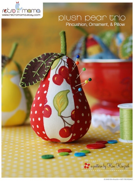 Pincushion Pattern Pear Pincushion Sewing Pattern by retromama