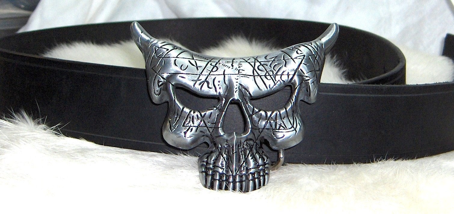 Danzig Buckle on Black Leather Belt Handmade by DMN