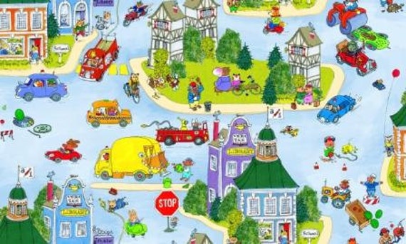 Richard Scarry Busytown Fabric On the Move Busy Town Scenic