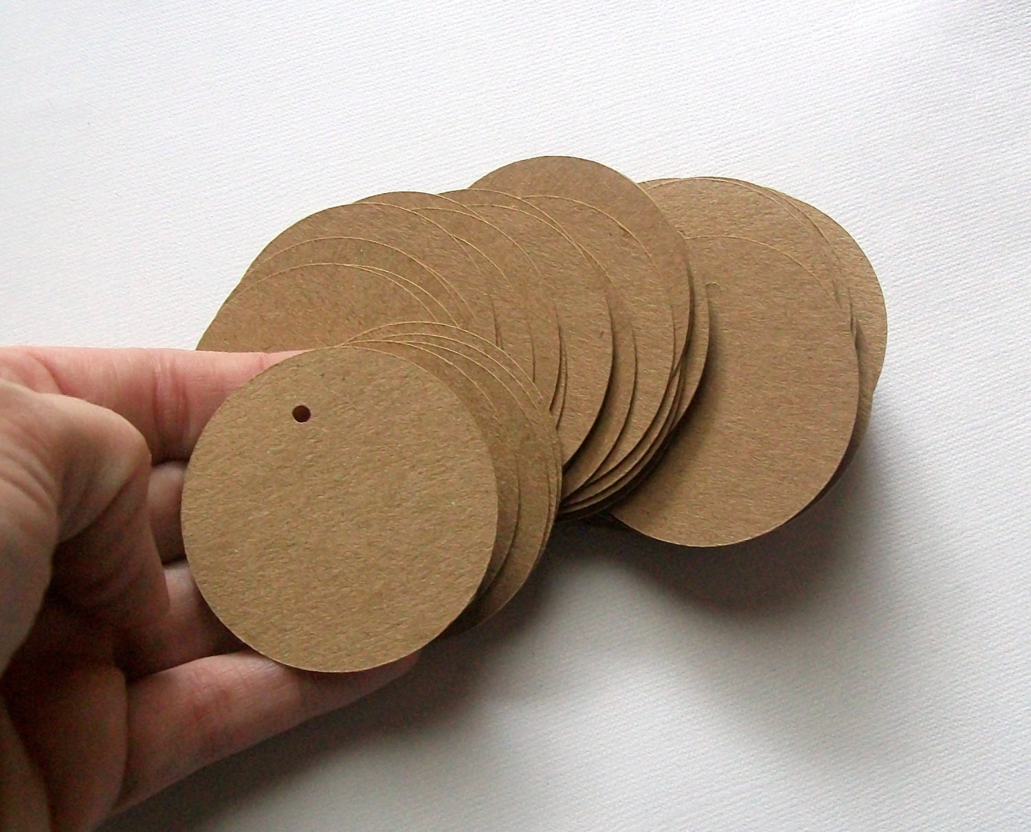 Round Die Cut Circle Tags with Holes Brown Kraft Paper 2