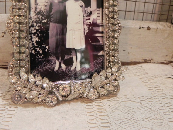 Vintage Jeweled Rhinestone & Crystal Photo Picture Frame