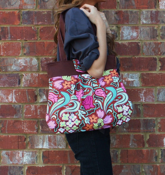Amy Butler Soul Blossoms fabric Pleated Handbag / Purse