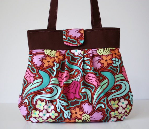 Amy Butler Soul Blossoms fabric Pleated Handbag / Purse
