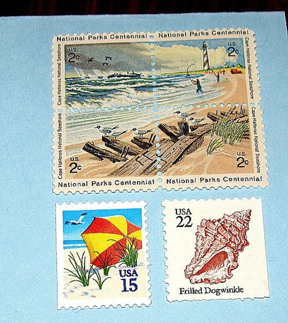 Beach FUN .. Unused Vintage US Postage Stamps .. Enough to