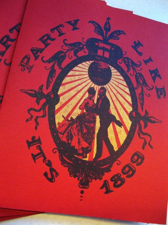 Items similar to Party Like It's 1899 - gocco notecard, set of 2 on Etsy