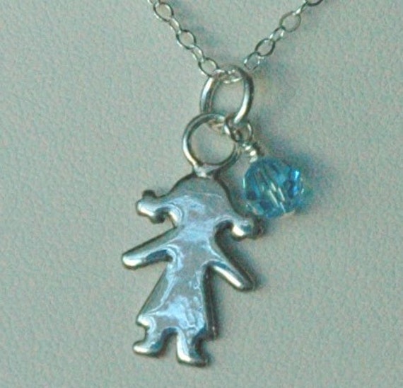 Sterling Silver Girl or Boy Charm Pendant and Birthstone