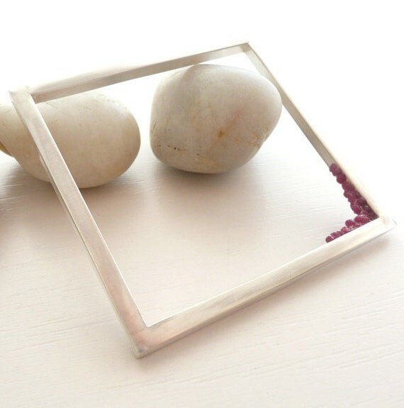 Square Bracelet sterling silver square bangle with rubies by