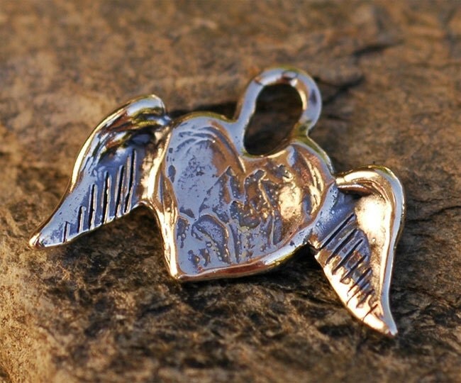 Artisan Winged Heart Charm in Sterling Silver 147s by cathydailey