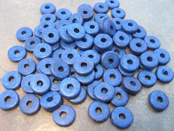 COBALT BLUE Mykonos Greek Ceramic Beads 8mm ROUND WASHER 25