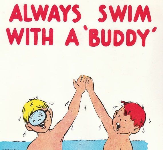 Vintage Child's Safety Poster Swim With A Buddy 1950s