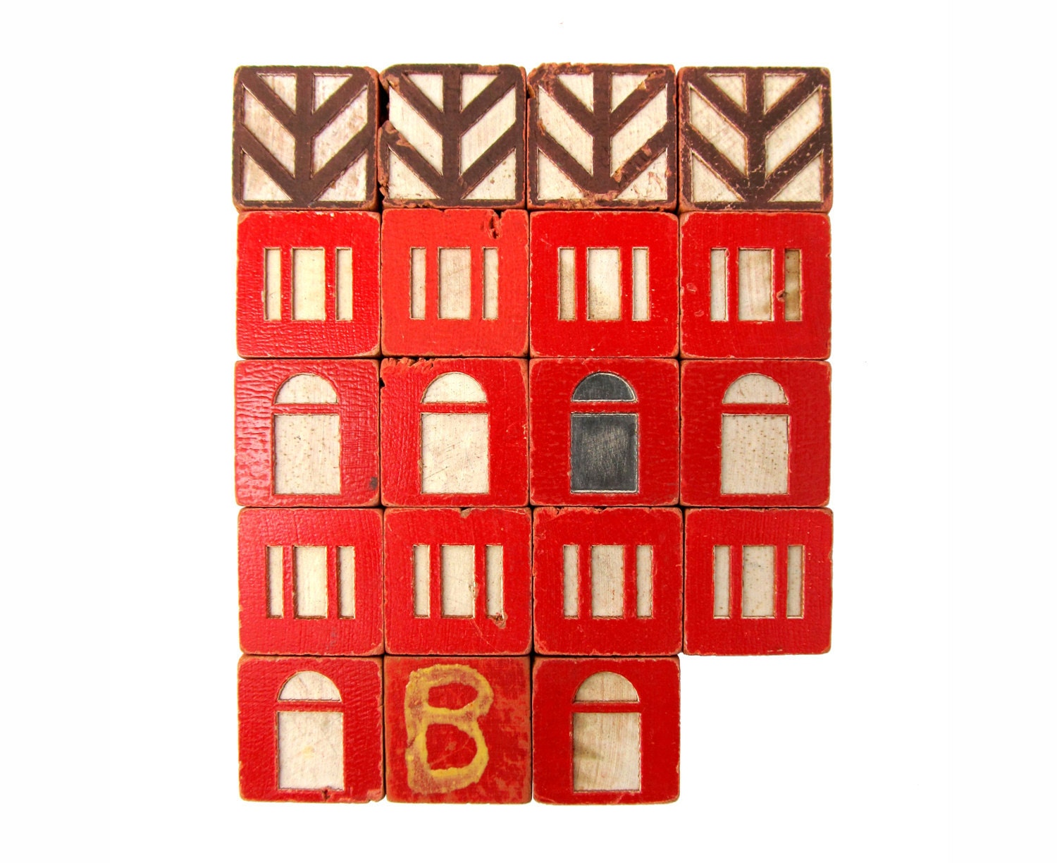 Vintage Wooden BUILDING Blocks Set of 19 Blocks