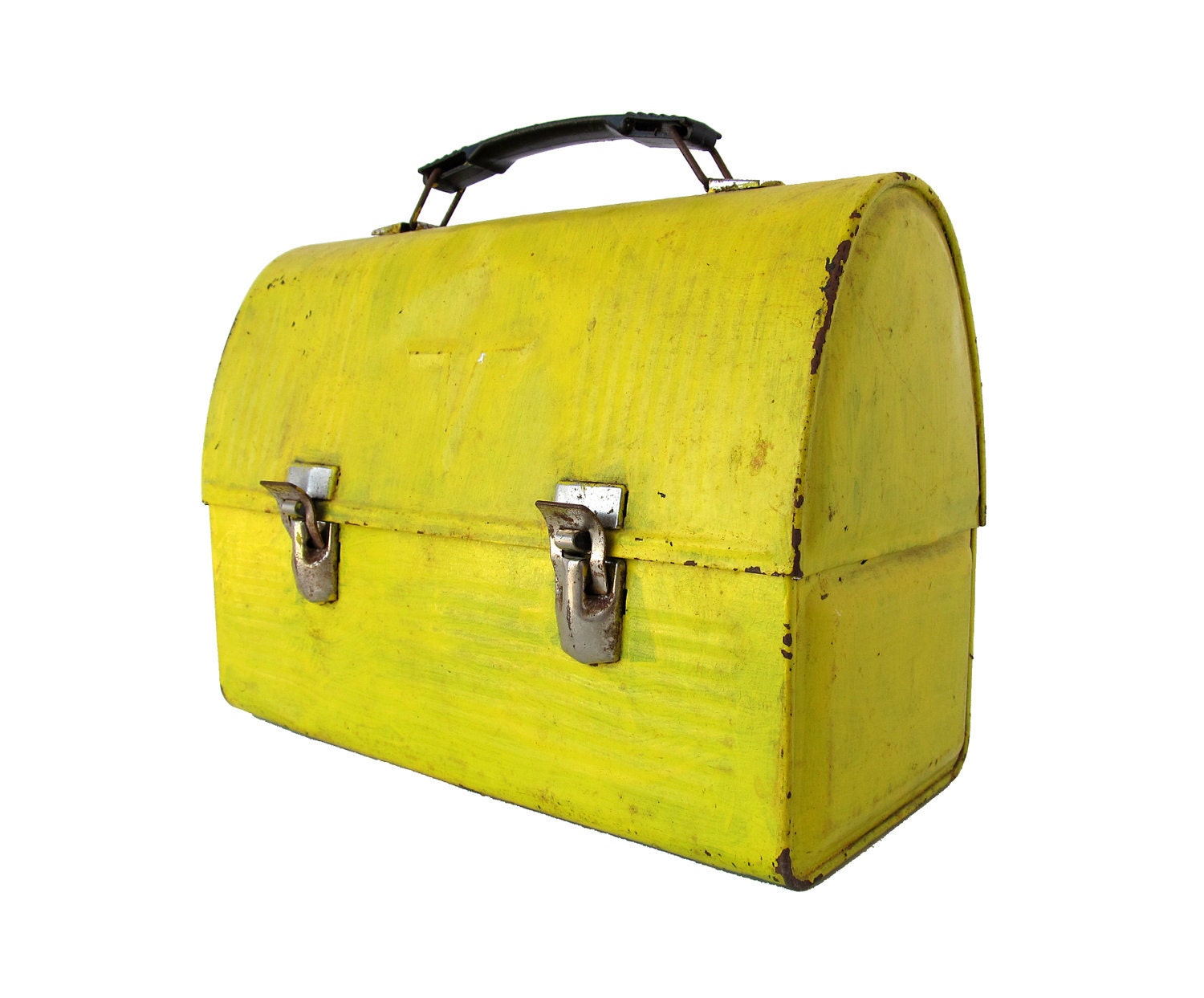 Vintage YELLOW Metal Lunch Box by sushipotvintage on Etsy