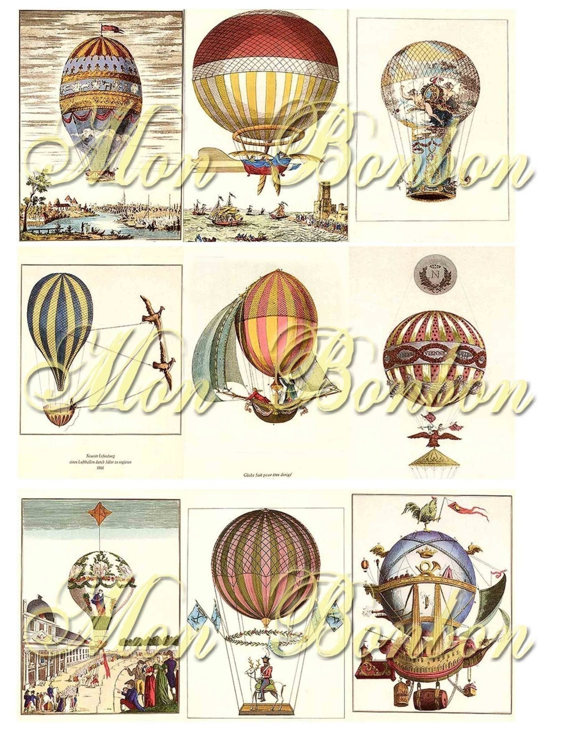 Vintage Hot Air Balloon Collage Sheet for your ATCs ACEOs