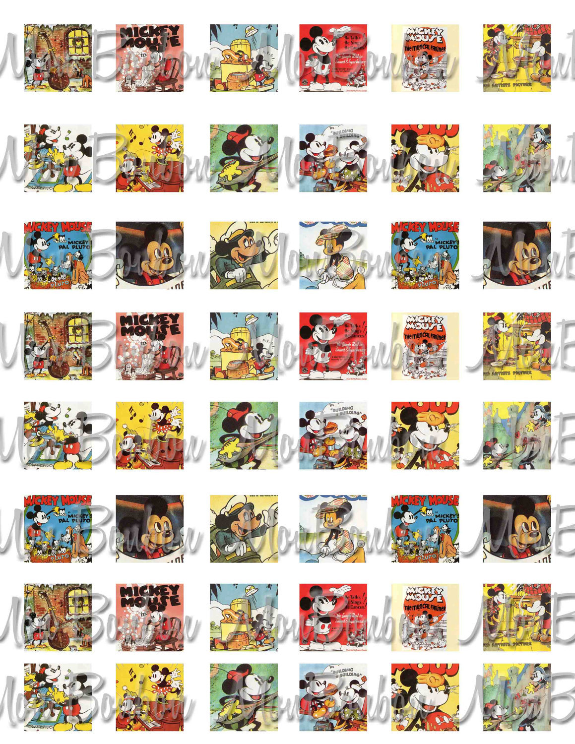 Vintage Mickey Mouse 1x1 Squares Digital Collage Sheet