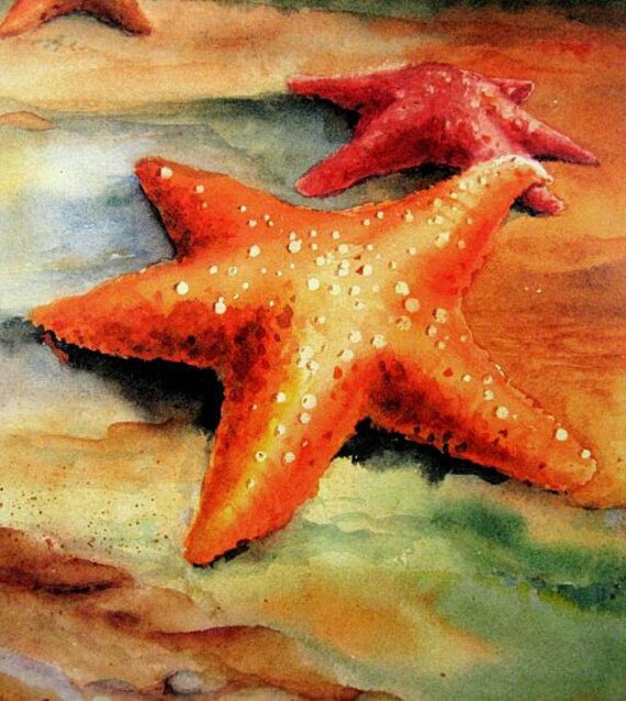 Starfish in LOVE... Coastal Beach Decor 8X10 Best WATERCOLOR