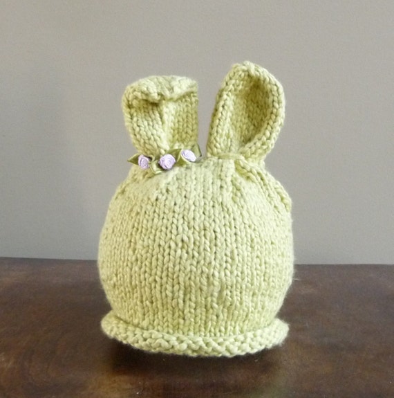 Bunny Hat Beanie Handknit Newborn Infant Toddler Photo Prop