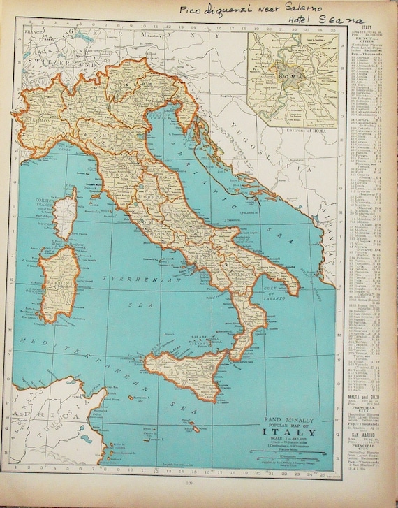 1939 Vintage Map of Italy by StoriesDivinations on Etsy