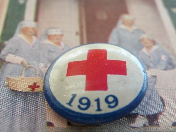 1919 American Red Cross Button and Postcard