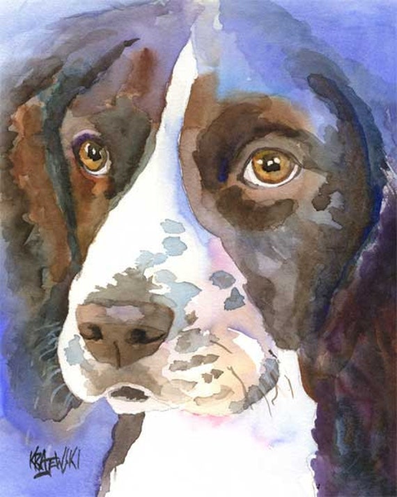 English Springer Spaniel Dog Art Print of Original Watercolor