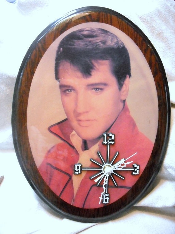 Vintage Elvis Clock Decoupage and Resin on Wood Classic 70s