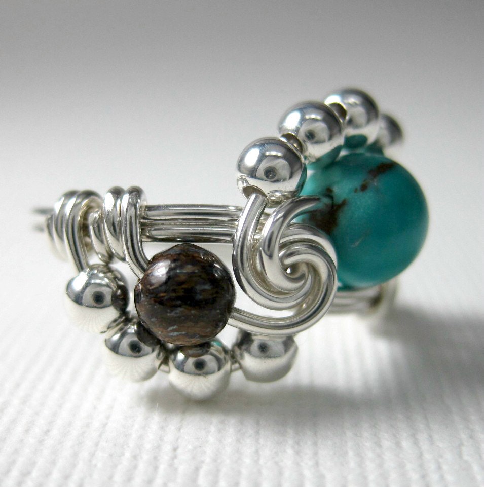 Turquoise Ring Sterling Silver Wire Wrapped Ring by holmescraft