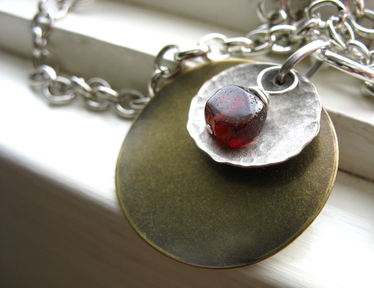 Garnet Necklace Garnet Stone Metalwork Necklace Handmade