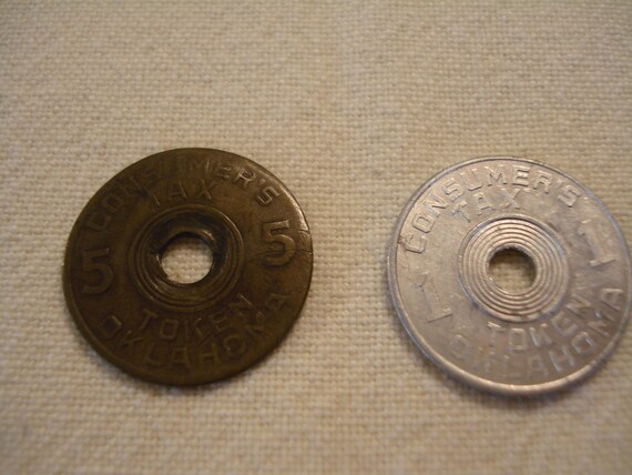 Old Oklahoma Old Age Assistance Tax Tokens 1 and 5 by VintageNneW