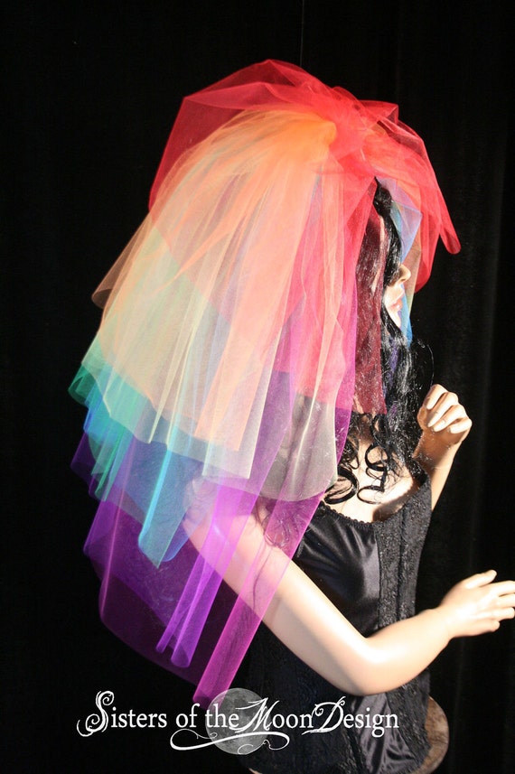 Rainbow wedding veil bridal hair piece layered heaven pride
