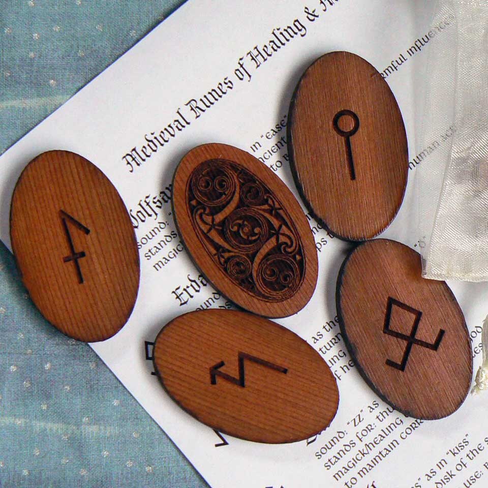 Medieval Runes of Healing and Magic With Celtic Spiral Backs
