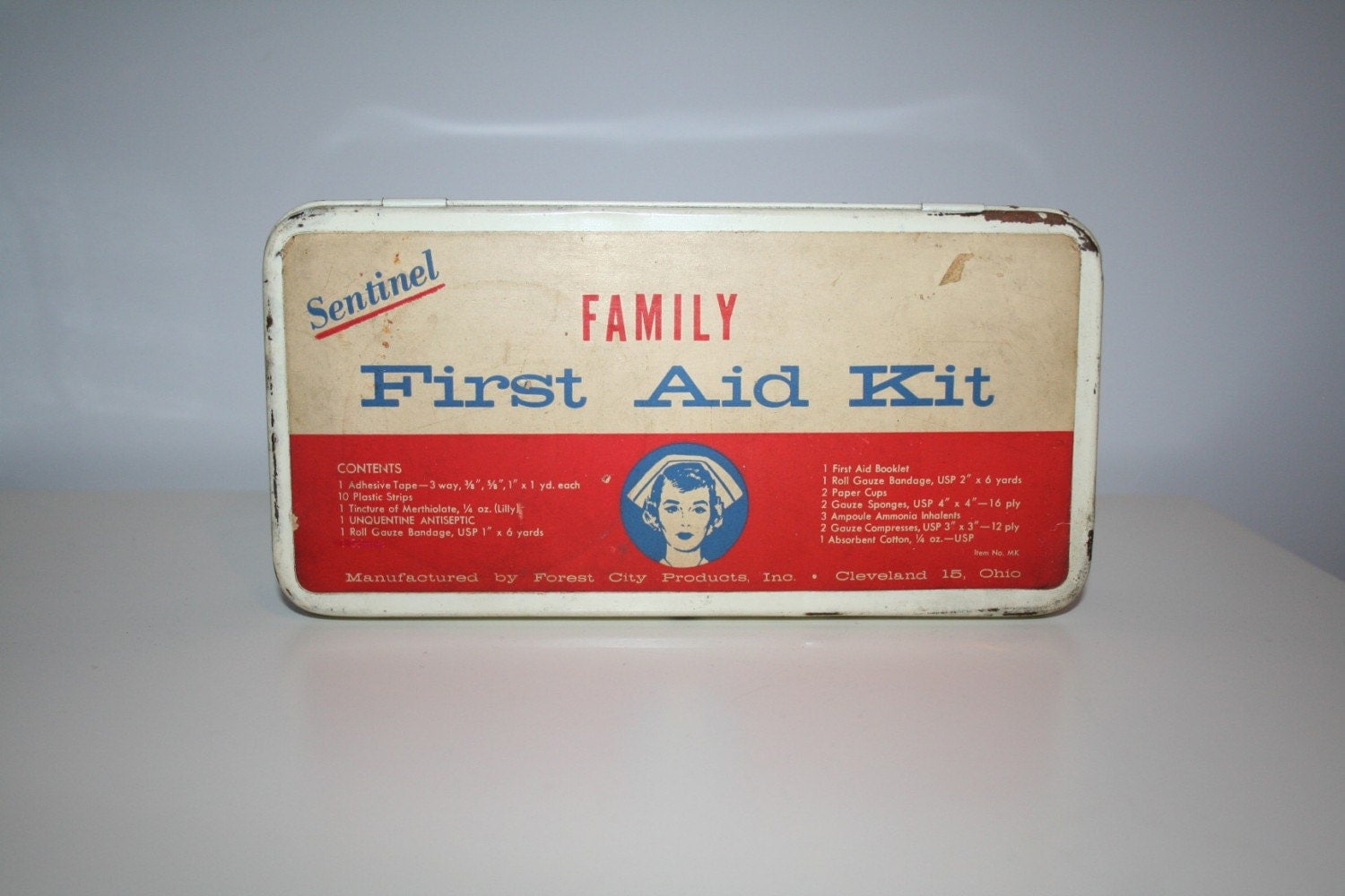 Vintage Sentinel Family First Aid Kit Tin with Supplies