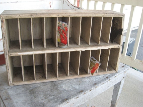 Primitive Wooden Divided Box Cubbies Mail Slots Sorter