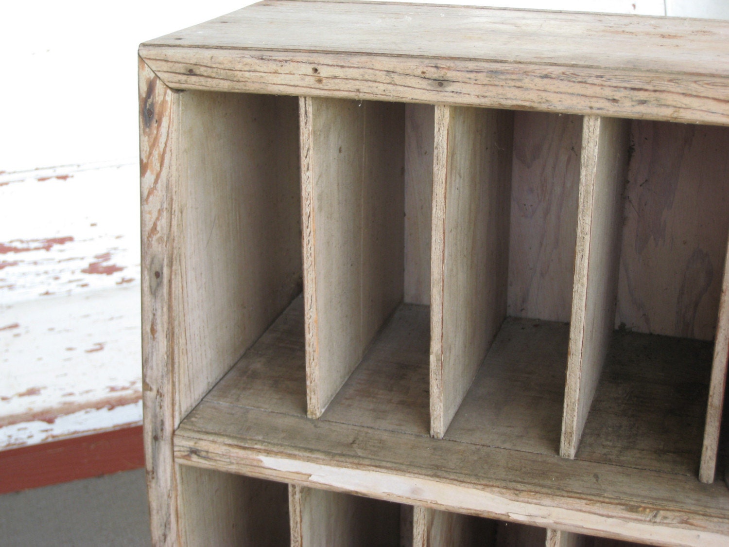 Primitive Wooden Divided Box Cubbies Mail Slots Sorter