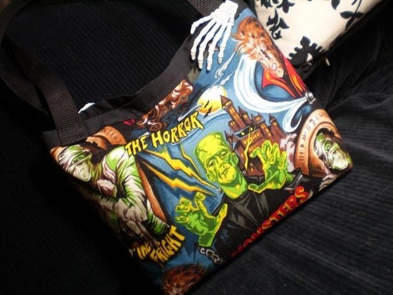 universal monsters bag handbag tote purse robert kaufman print