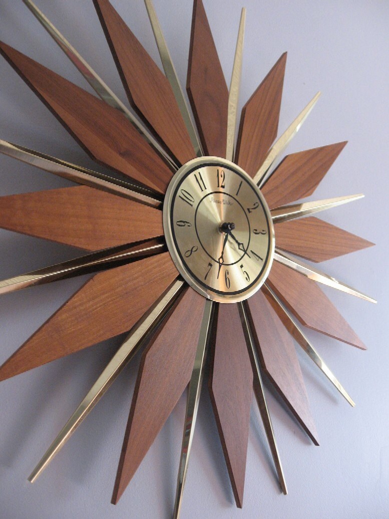 Large 1960s Sunburst Wall Clock by Phinney by rabbitohrabbit