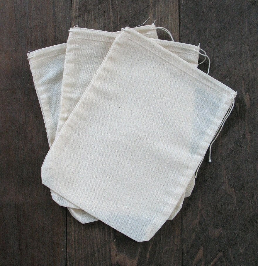 25 3x4 Natural Cotton Muslin Drawstring Bags