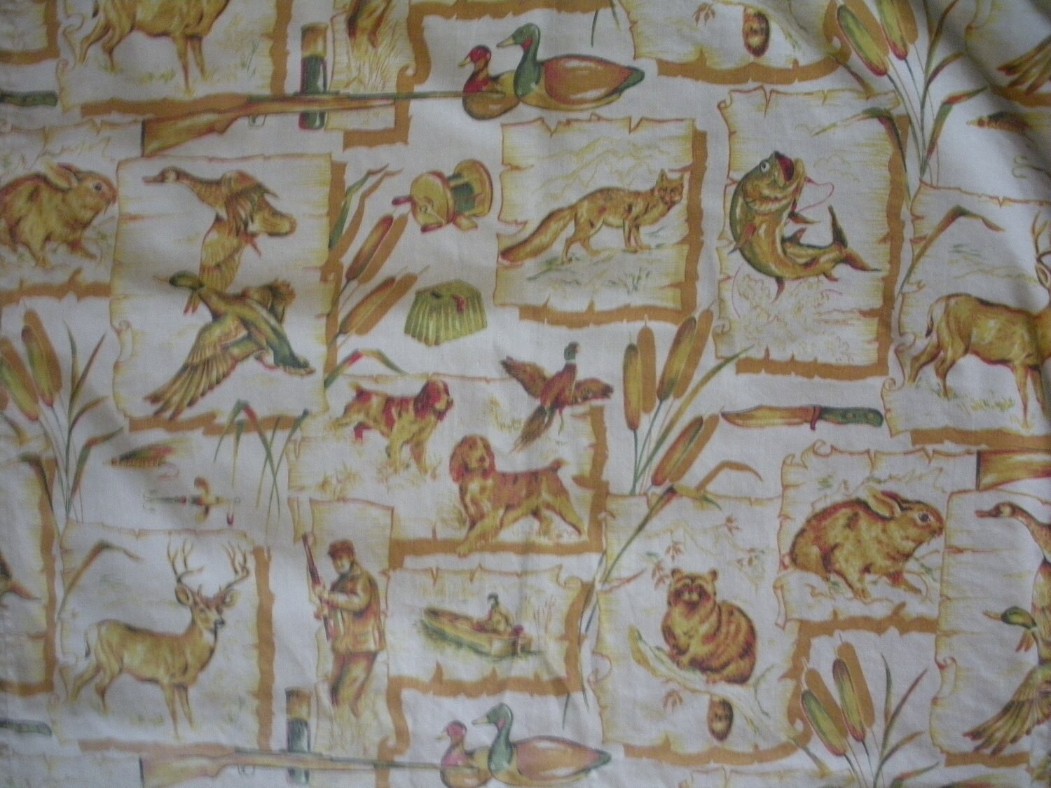 Vintage Camping Hunting Fishing Fabric Curtain Panel