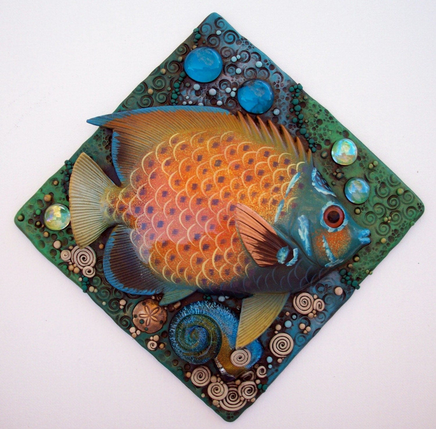 Exotic Tropical Fish Tile Polymer clay and Glass