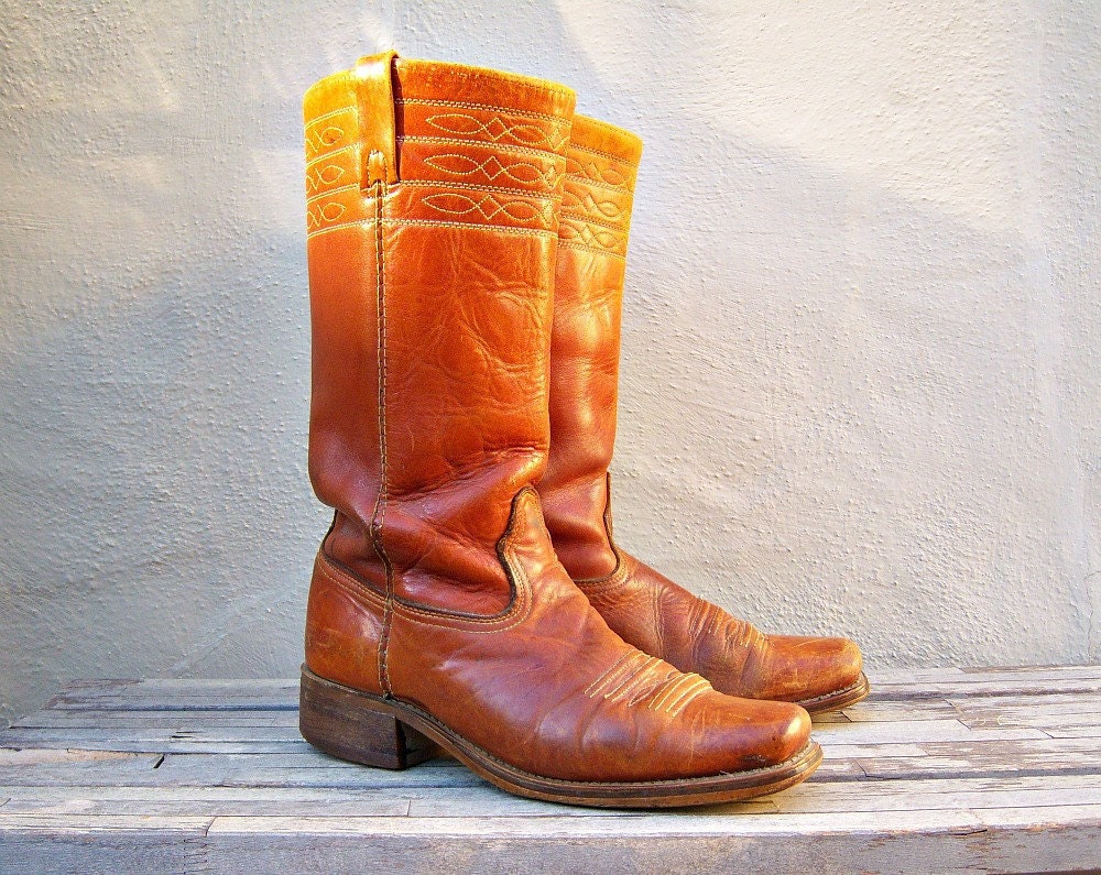 Vintage caramel leather campus boots / Dingo