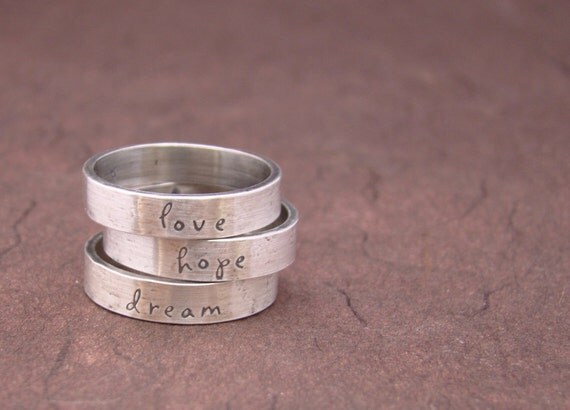 Items Similar To Sterling Silver Trio Of Words Bands On Etsy