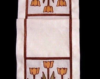 Hand Embroidered Table Runner Arts and Crafts Mission Style