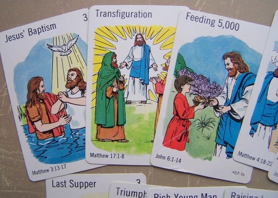 Set of 11 Vintage Christian Playing Cards with Scenes by INeedThat
