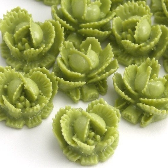 Flower Cabochons Plastic Ruffled Rose 11mm Wasabi Green 6