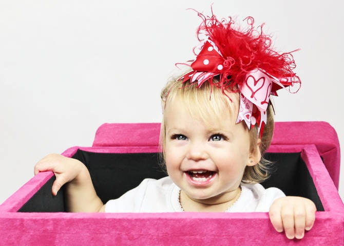 boutique PINK and RED VALENTINE over the top hair bow by andJane